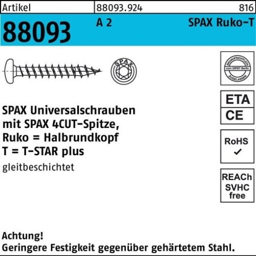 200er PACK(Stk) SPAX 088093920049040050 Schraube R 88093 Ruko m.Spitze ...