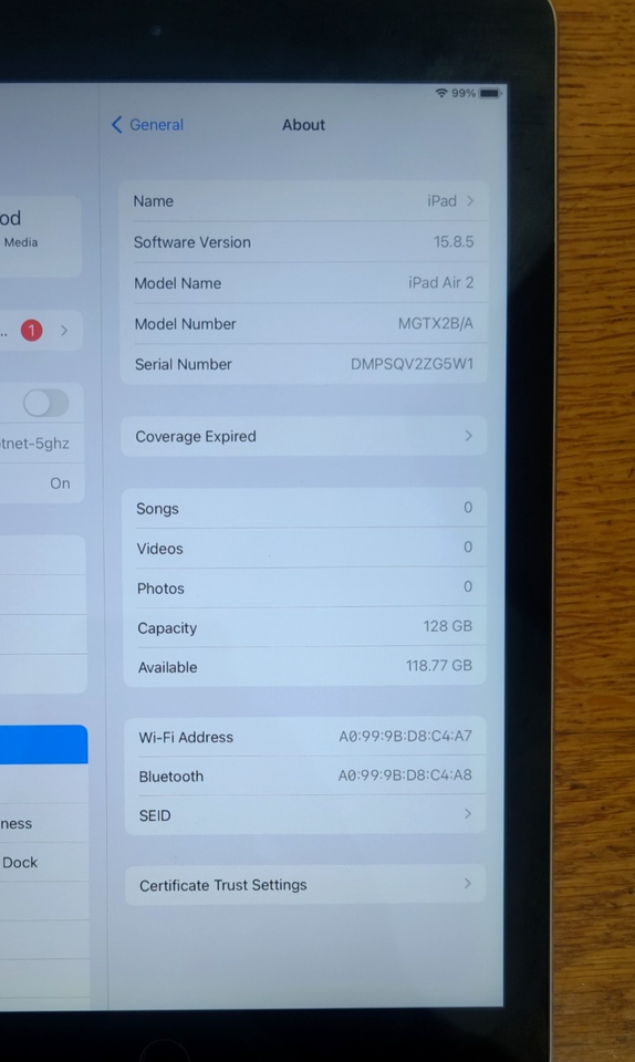 Apple iPad Air 2nd Generation 128GB A1566 Wi-Fi Very Good Condition ...