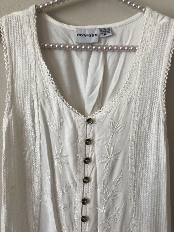 Raya Sun Womens Size M Off White Embroidered Sleeveless Dress Animal ...