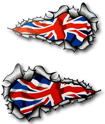 LARGE LONG Handed Pair Ripped Torn Metal British Union Jack Flag car ...