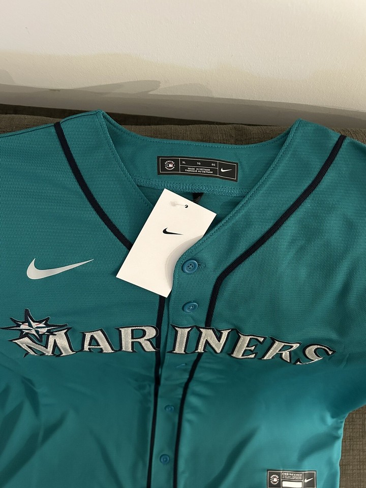Nike Authentic Seattle Mariners Teal Green Baseball with Patch Jersey ...