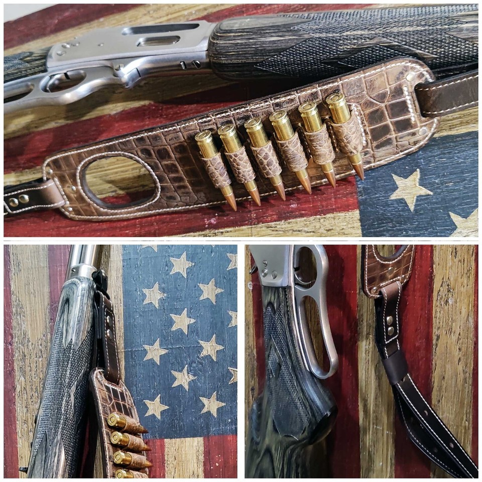 Rifle Sling Adjustable Gator Embossed Leather for Winchester Marlin ...