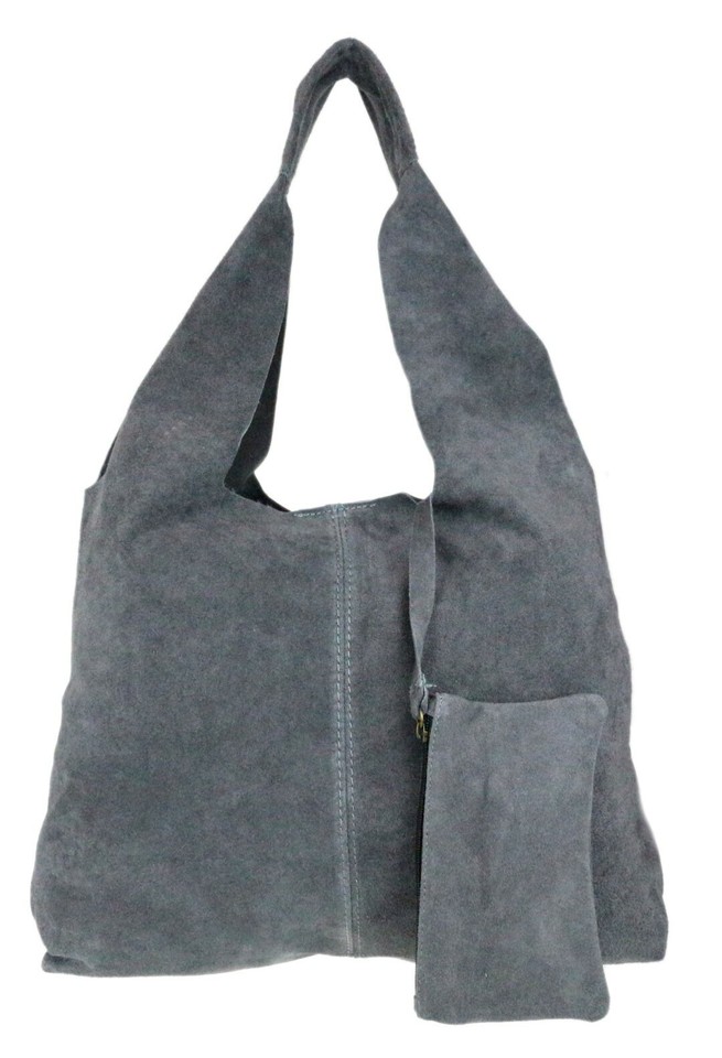 Genuine Suede Leather Tote Plain Open Shoulder Bag Slouch Large Handbag ...