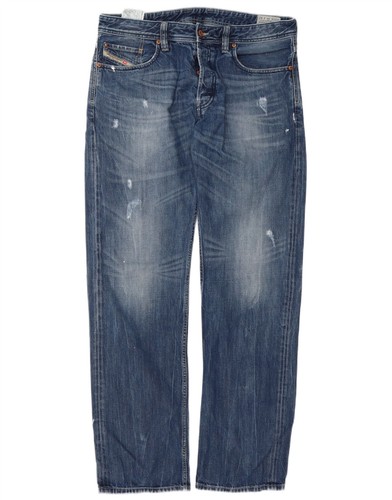 Diesel Mens Larkee-Relaxed Distressed Straight Jeans W34 L32 Blue UV30 ...