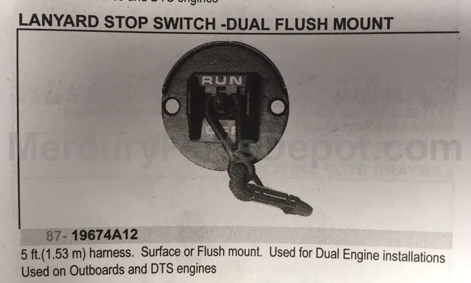 Mercury Dual Lanyard Stop Switch - Flush Mount - 19674A12 | 1 Year | OE