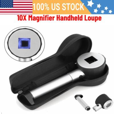 10X Magnifier Handheld Loupe With Scale LED Metal Handle Optical Lens ...