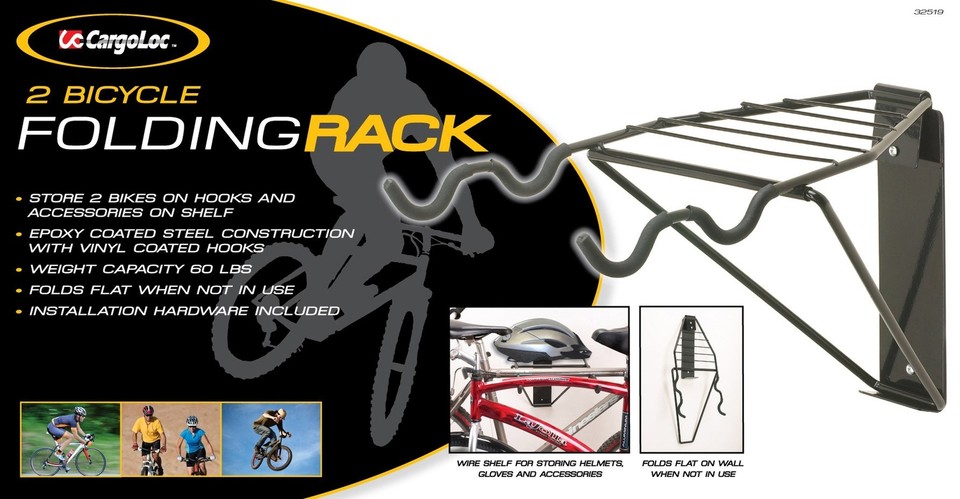 Allied International 32519 CargoLoc Folding Bicycle Rack, Black Wall ...