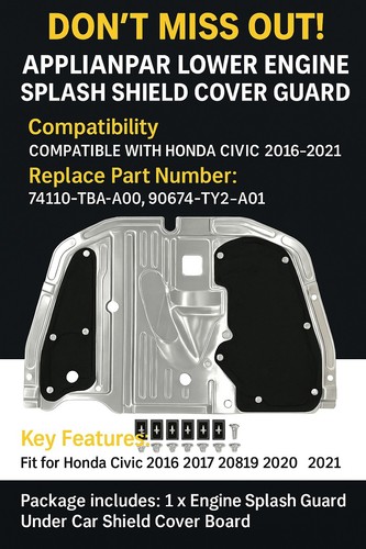 Engine Splash Shield for 2016–2021 Honda Civic Under Cover Guard w ...