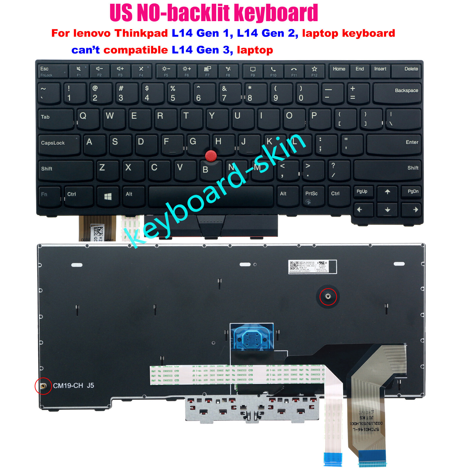 New US keyboard no-backlit for lenovo IBM Thinkpad L14,L14 gen 1 gen 2 ...