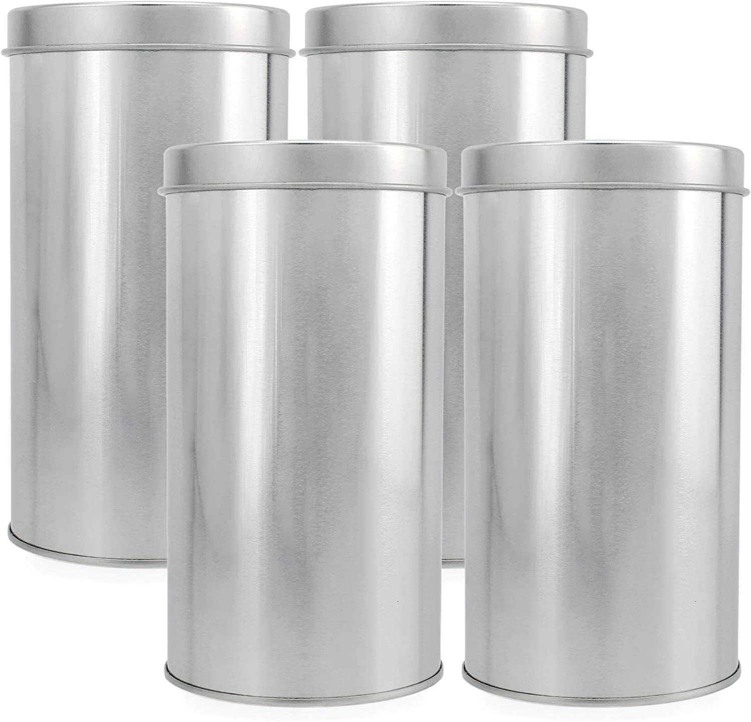 Double Seal Tea Canisters 4pk, Large Round Metal Containers w/ Interior ...