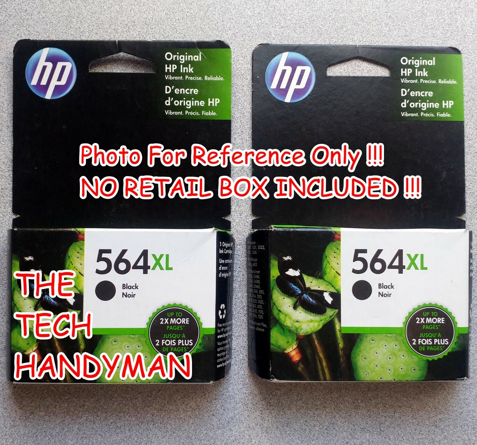 2-PACK HP GENUINE 564XL BLACK INK (NO RETAIL BOX) PHOTOSMART 7510 7515 ...