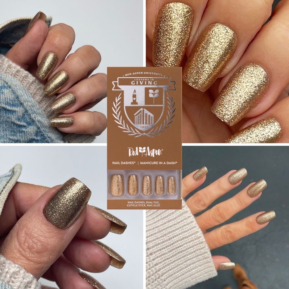 Red Aspen Press On Nails-Nycole's Lessons in Giving Medium Coffin Gold ...