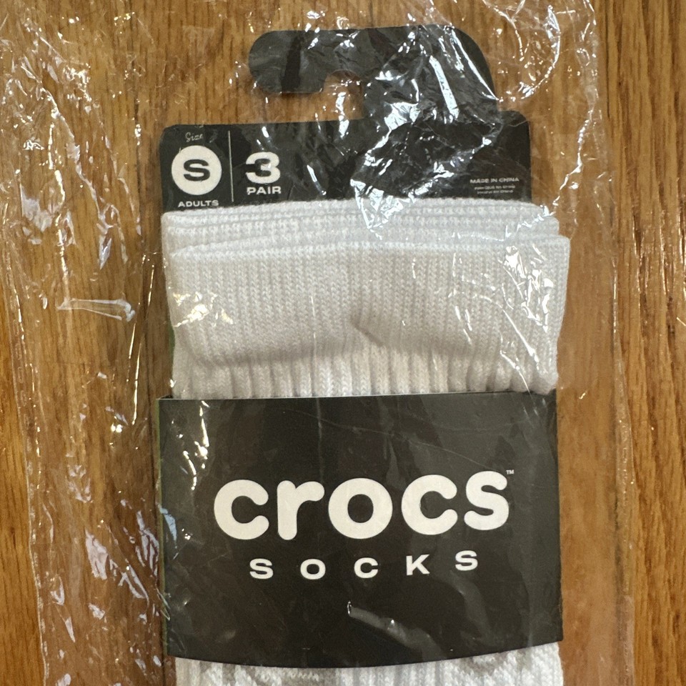 Crocs Socks - Crew - Size Small - Three Pairs - White - Cotton/Nylon ...