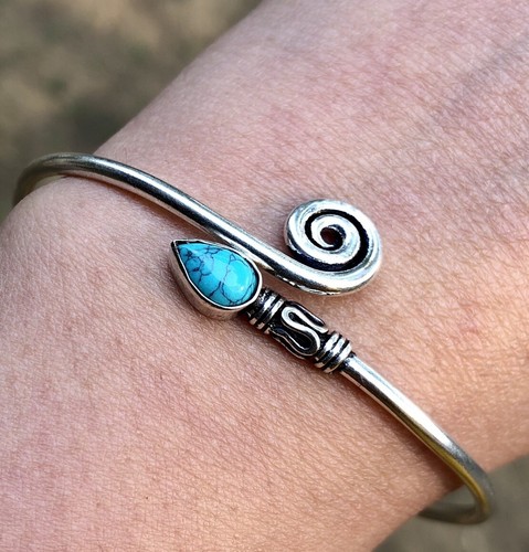 Handmade Cuff Bangle Jewelry German Silver, Natural Turquoise Gemstone ...