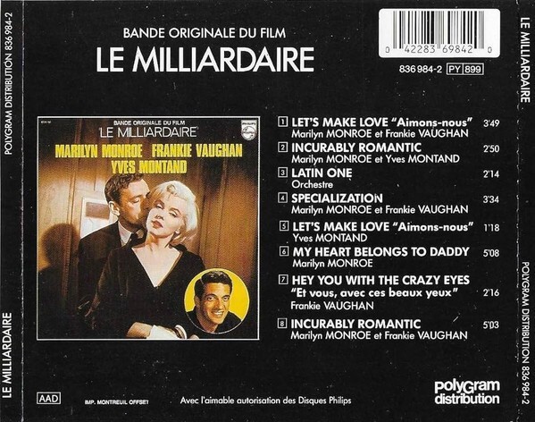 FRENCH CD ALBUM BANDE ORIGINALE DU FILM LE MILLIARDAIRE MARILYN MONROE ...