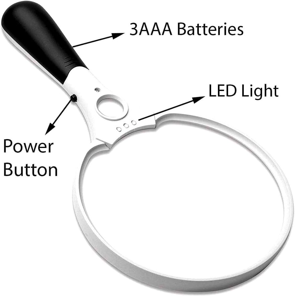 25X Extra Large Magnifying Glass Handheld 3 LED Lighted Reading ...