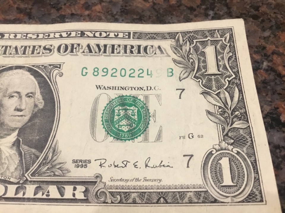 1995 $1 DOLLAR BILL PRINTING ERROR /MISSING LAST DIGIT !/ CONTAMINATED ...