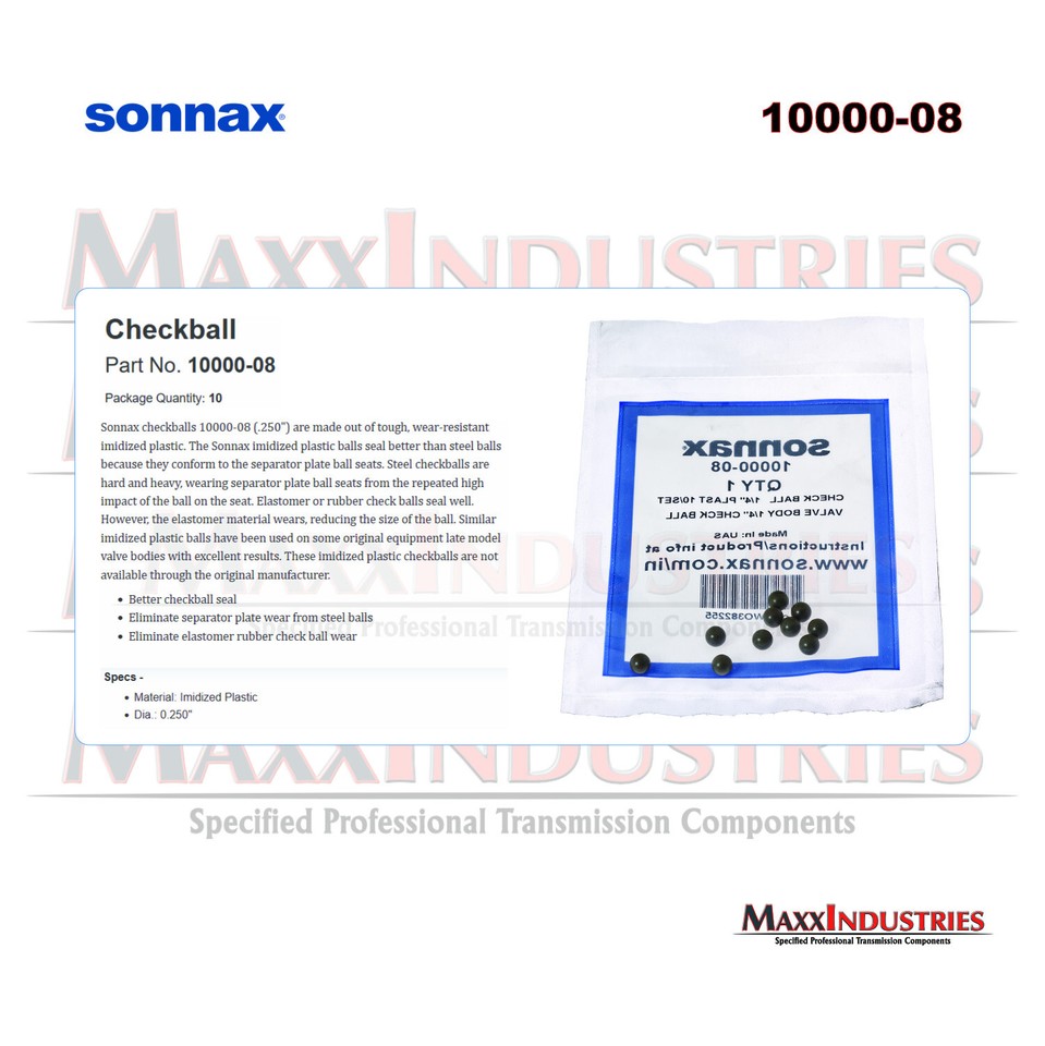 TH350 700 4L60 700R4 4L60E 4L70 .250 Torlon Check Ball 10 Pc Sonnax ...