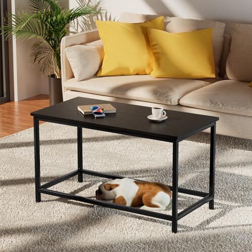 Small Black Coffee Table Simple Modern Open S(31.5x15.7x17.7) All Black ...