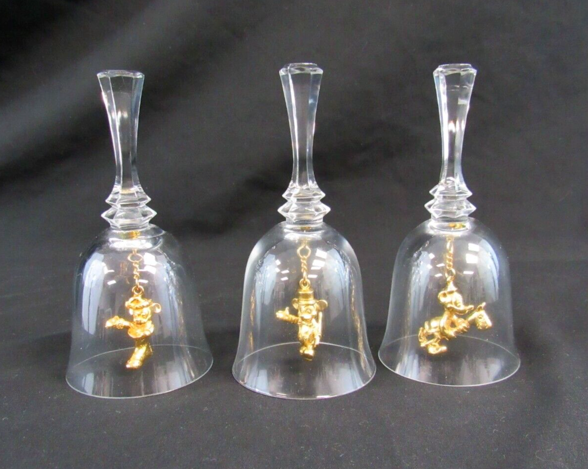 Disney Mickey Mouse Set of 3 Glass Bells w/ Gold Charm Clappers 4.5 ...