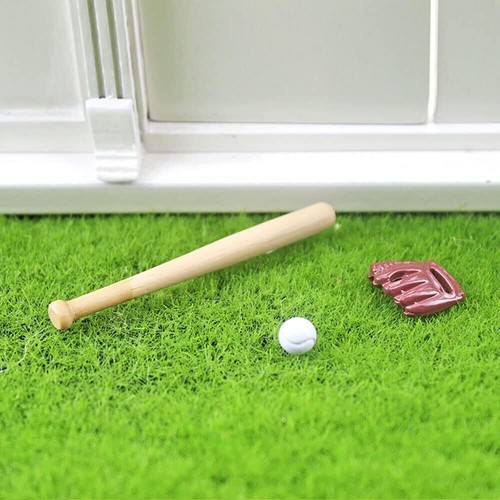 6Pcs 1:12 Miniatures Tiny Baseball Bat Glove Ball Set Sports Equipment ...