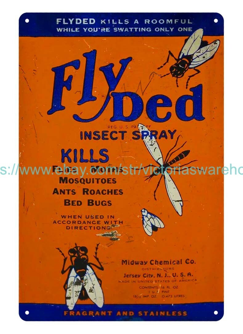 bar decor store 1940's 16 oz. Litho Can of Fly Ded Insect Spray metal ...