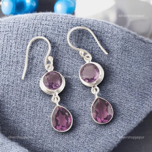 925 Silver Amethyst Stone Womens day Dangle Drop Hook February Birth ...