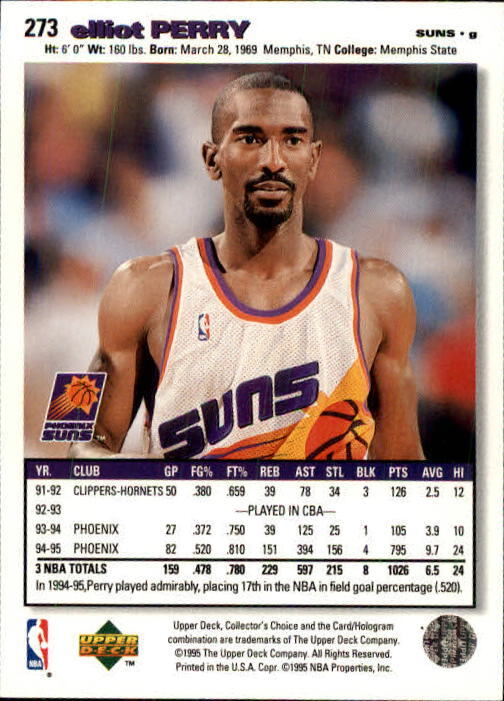 1995-96 Collector's Choice Phoenix Suns Basketball Card #273 Elliot ...