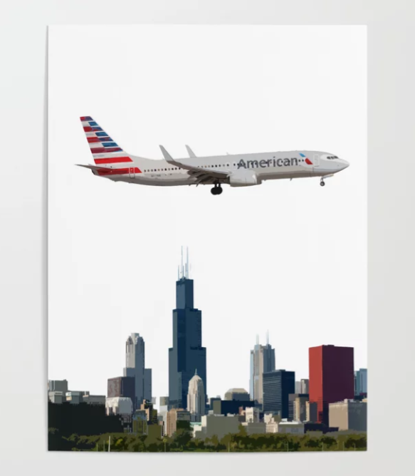 American Airlines Boeing 737 Over Chicago Art - 18" x 24" Poster | eBay