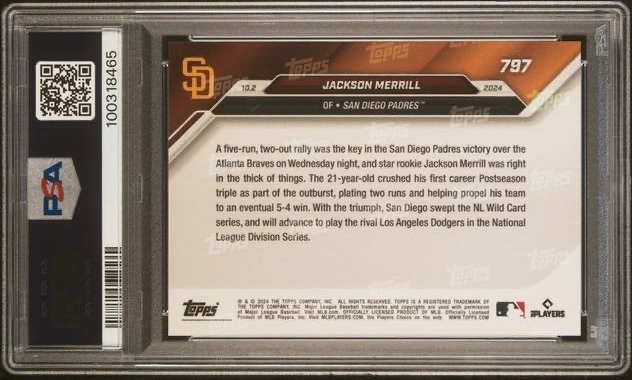 JACKSON MERRILL * PSA * 2024 TOPPS NOW * 1ST POSTSEASON 3B * ROOKIE ...