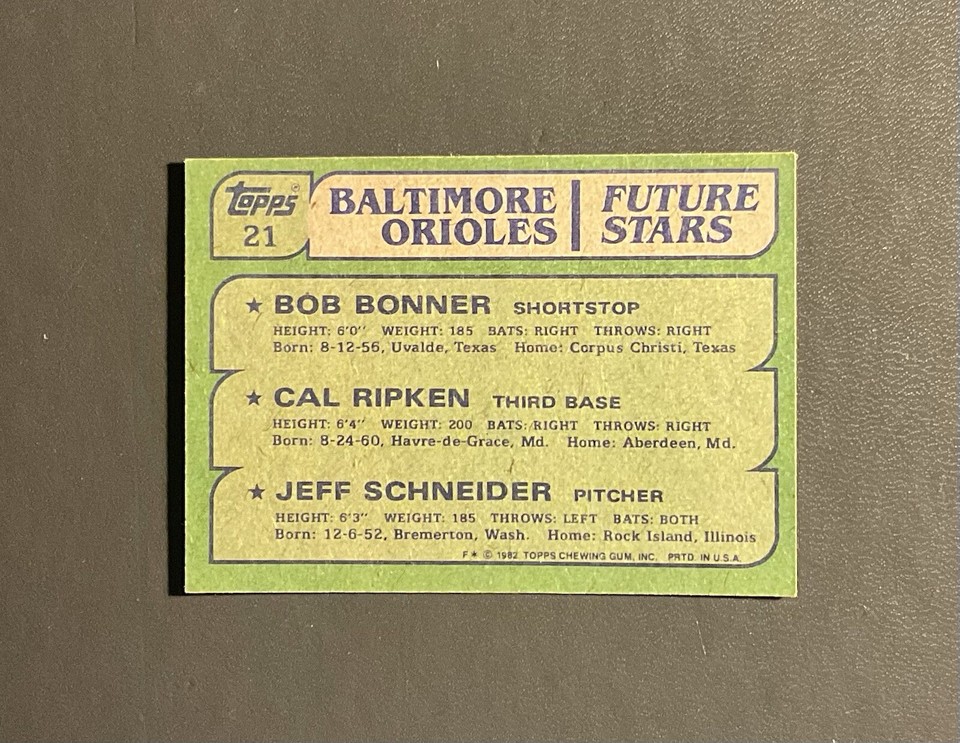 1982 Topps - Future Stars #21 Cal Ripken, Jeff Schneider, Bobby Bonner ...