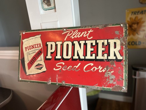 Rare pioneer seed corn advertising sign stout sign co | eBay