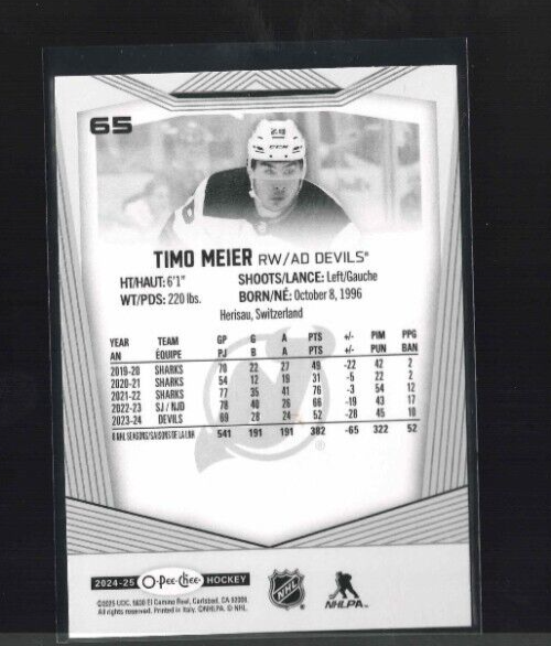 Timo Meier 2024-25 O-Pee-Chee #65 New Jersey Devils | eBay