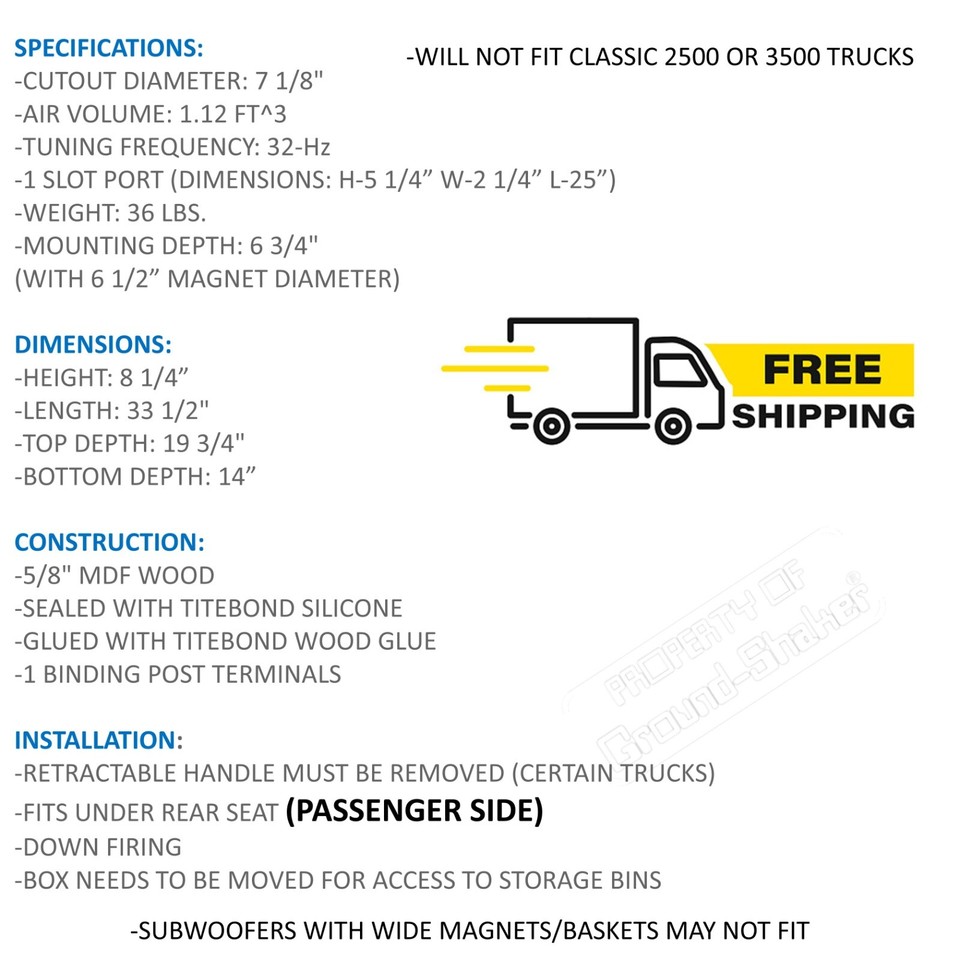 Dodge Ram Crew Cab 1500 2019 - 2024 Single Ported Sub Box Subwoofer ...