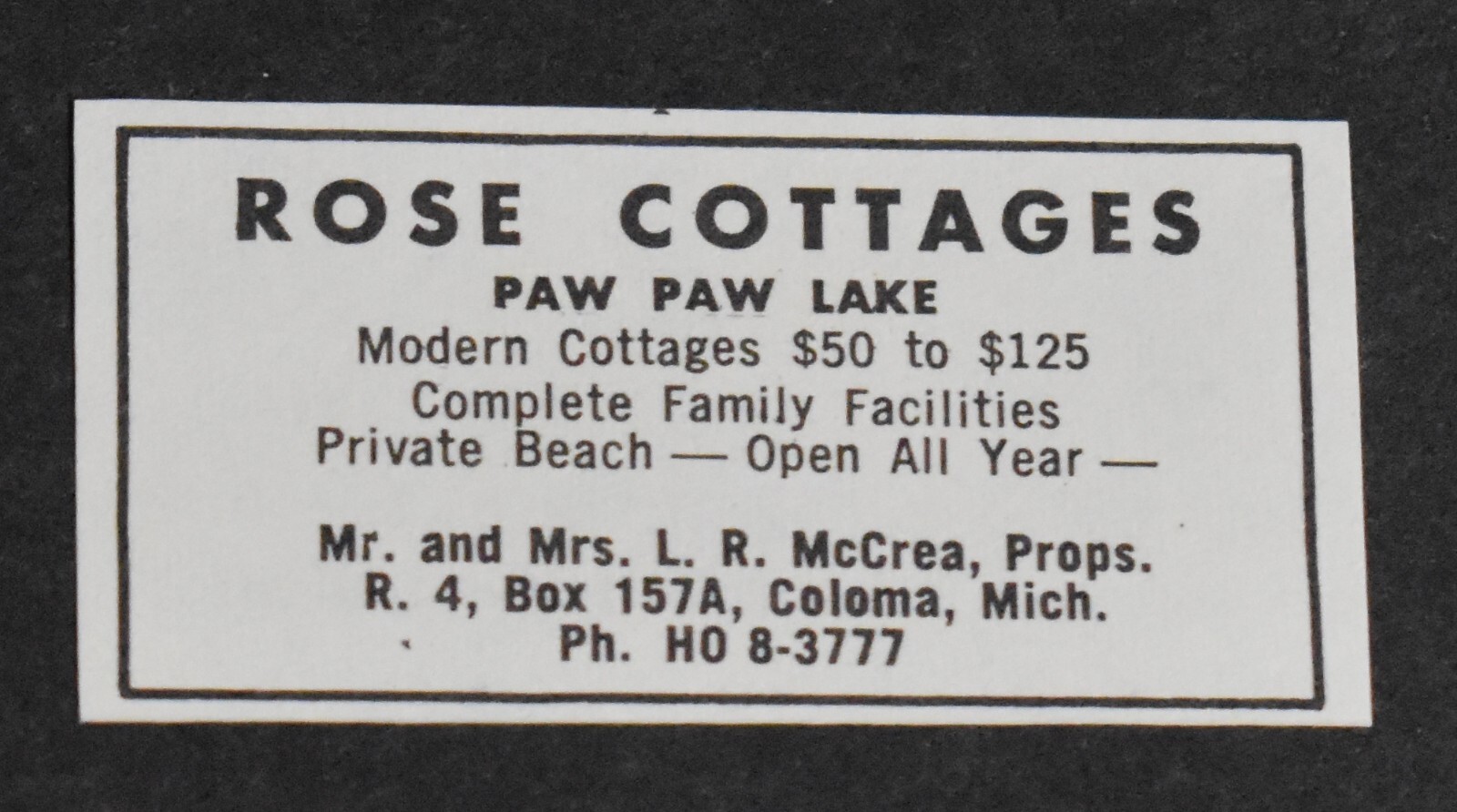 1966 Print Ad Michigan Coloma Rose Cottages Paw Paw Lake L R McCrea Mr ...