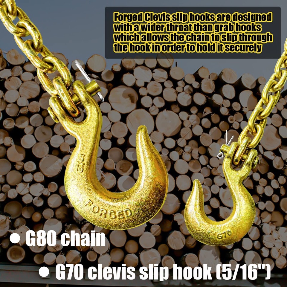 G80 Log Chain 5/16'' X 14 Ft | Tow Chain with Grab and Slip Hooks | eBay