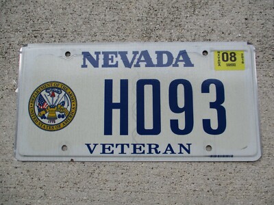 Nevada Army Veteran 2016 license plate # H 093 | eBay