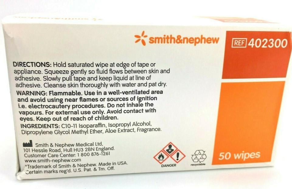 50 Smith & Nephew 402300 UNI-SOLVE Adhesive Remover Wipes Exp. 08/25-29 ...