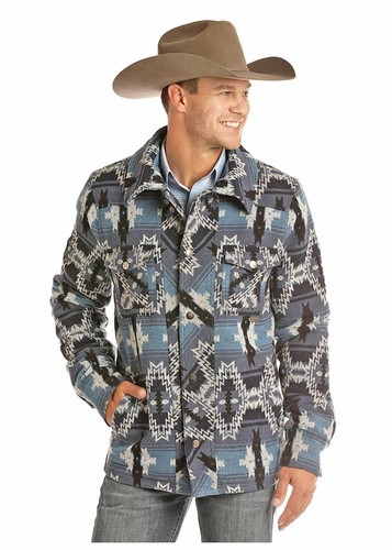 Powder River Outfitters Wool Aztec Jacquard Jacket, Blue | eBay
