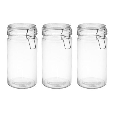 3x Lemon & Lime Fresco 1.1L Glass Clip Jar 20cm Kitchen Canister ...