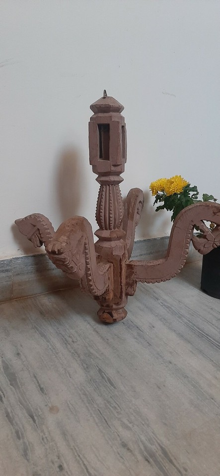 Antico IN Legno da Parete Lampadario a Bracci Dipinto Cavallo Viso ...