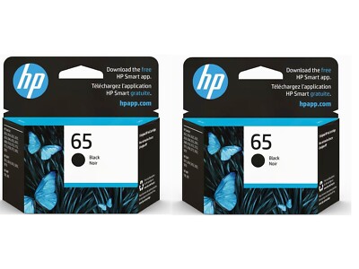 2PK Genuine HP 65 Ink Cartridge Black Pack for HP 2622 3752 3722 ...
