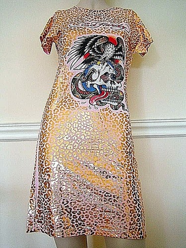Ed Hardy Women's Cheetah Dress/Tunic Rhinestone Multi "Battle size Med ...