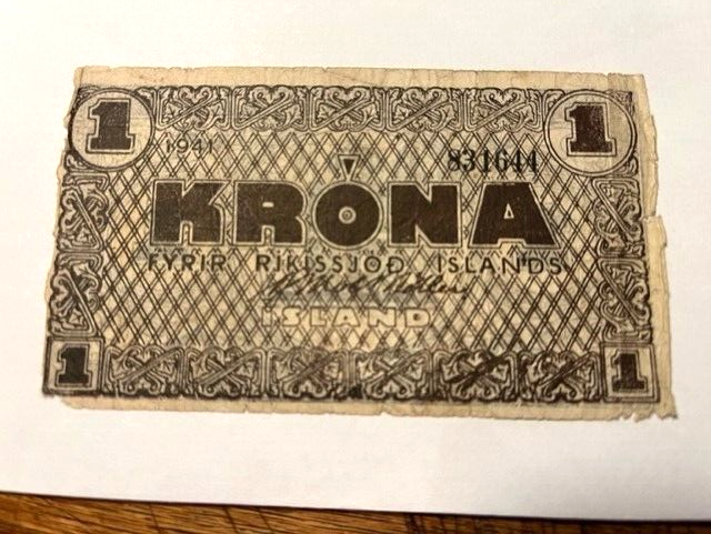 1941 Iceland 1 Krona Note/Thin Paper/P-22f/Nice Circulated #12678 | eBay
