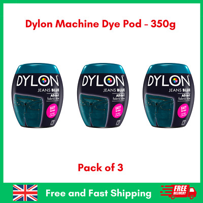 3 X Dylon Machine Dye Pod 41 JEANS BLUE 350g All in 1 Fabric Colour Dye ...