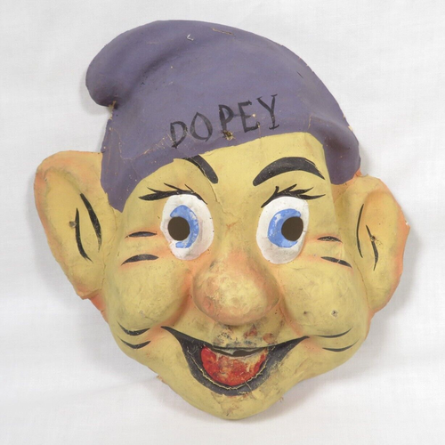 Vintage Dopey Halloween Mask Snow White Seven Dwarfs Czech Papier Mache ...