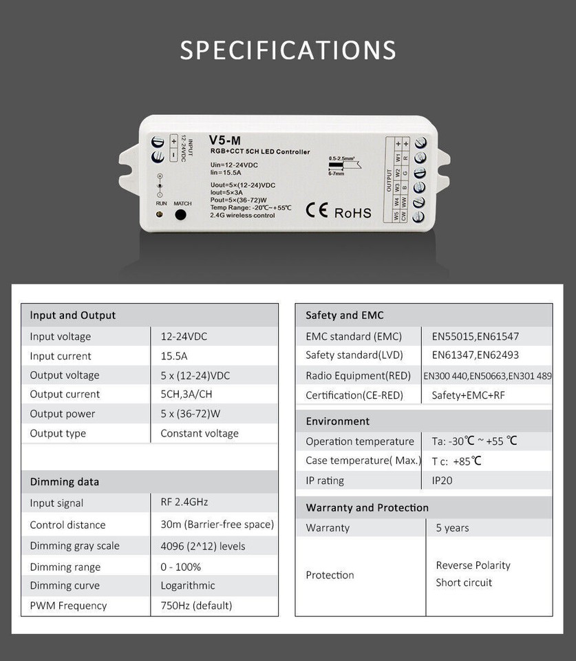 V1 V2 Single Color CCT LED Dimmer V3 VP V5-M RGBW RGB+CCT RGB strip ...