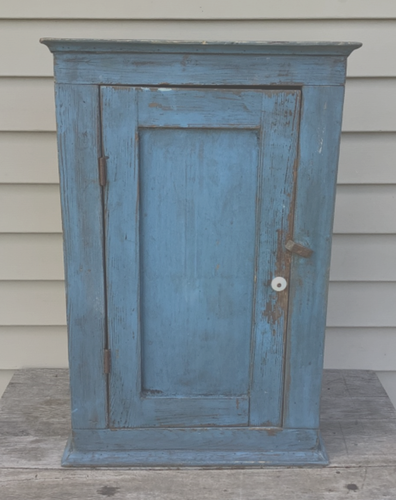 Antique Primitive Wooden Wall Apothecary Spice Cabinet W/ Blue Paint ...