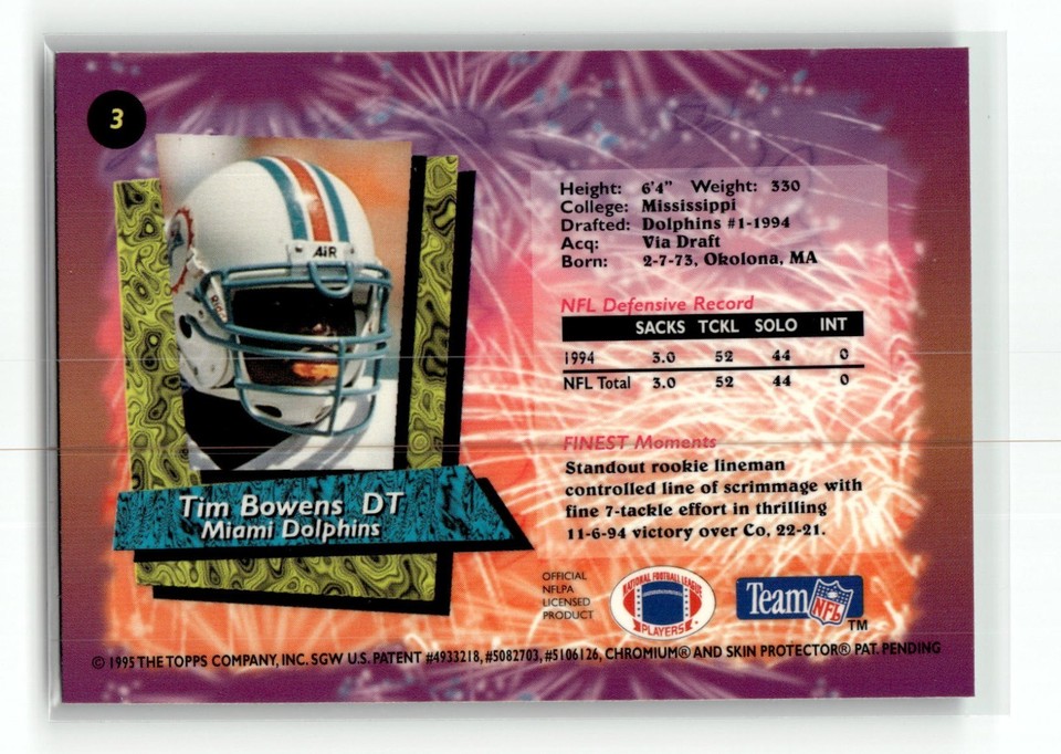 1995 Topps Finest - Rookie Tim Bowens #3 Football NFL | eBay