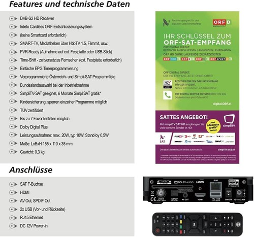 ORF Sat Karte Receiver Cardless OR 710 CL HD Irdeto Cardless PVR Ready ...